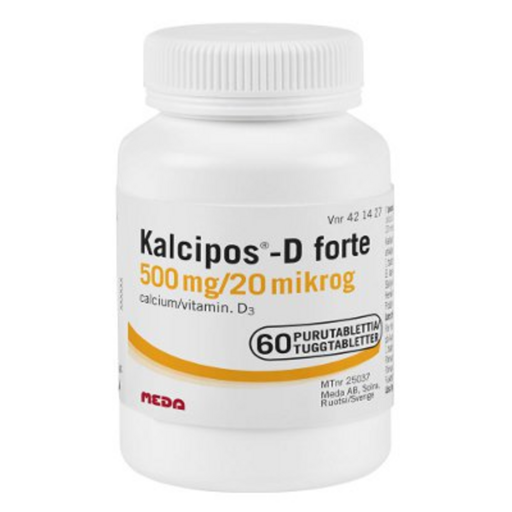 KALCIPOS-D FORTE purutabletti 500 mg/20 mikrog 60 kpl – Aitoapteekki